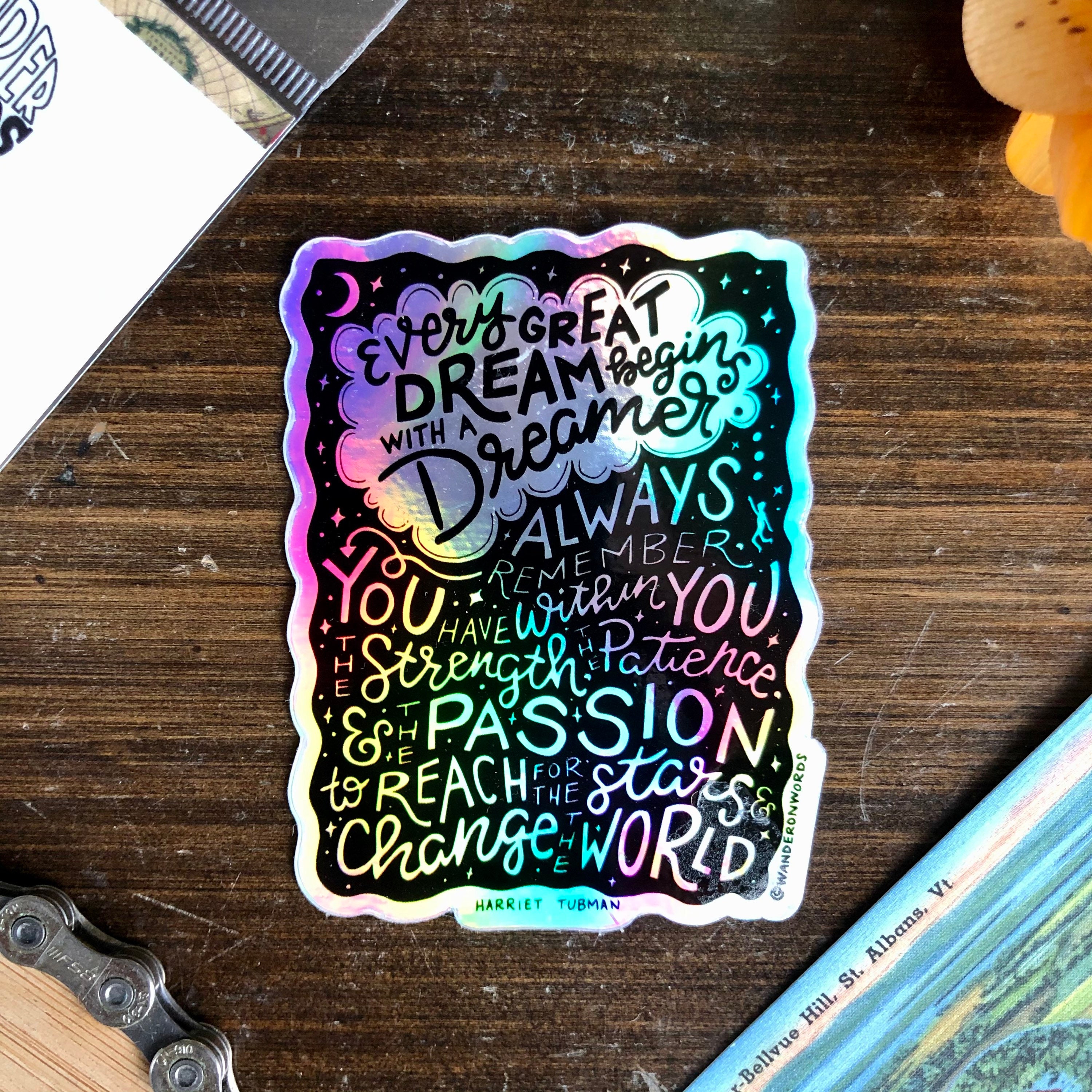 Hand-lettered Great Dreamer Sticker, Inspirational Holographic Sticker ...