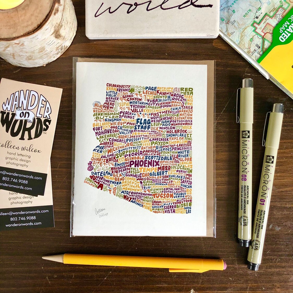 Hand-lettered Arizona Card Arizona Gift Arizona Shape - Etsy