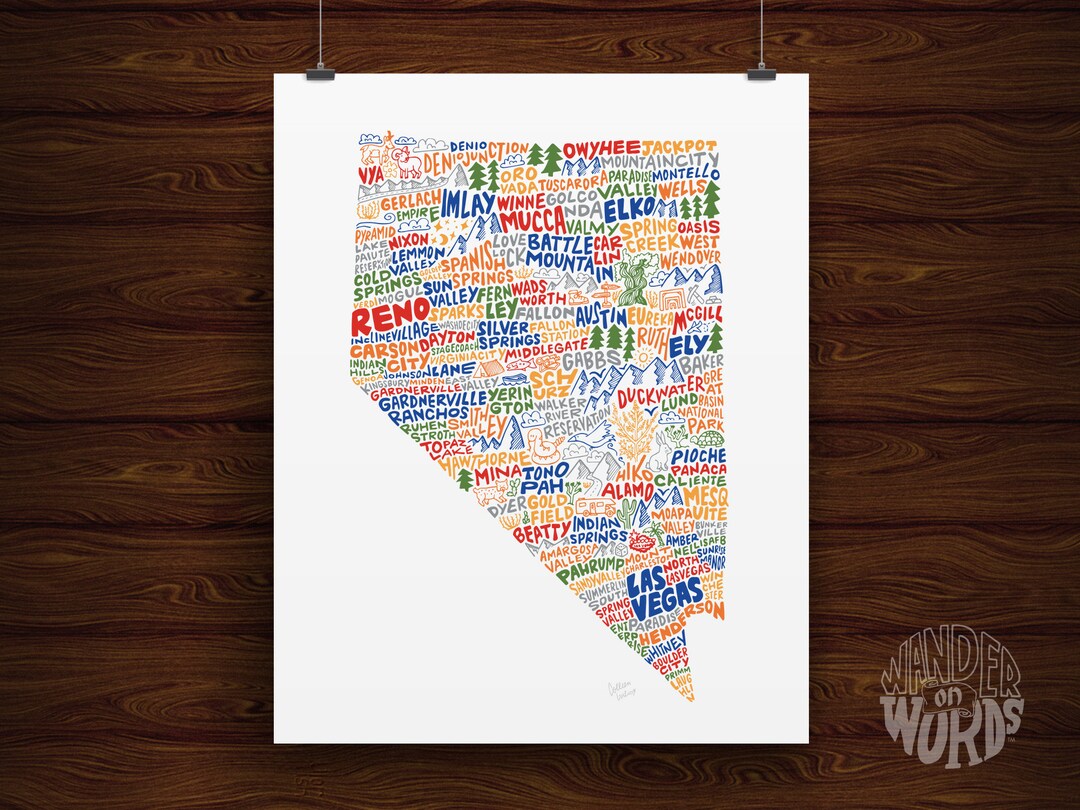 Hand-lettered Nevada Print, Nevada Artwork, Nevada Gift, Nevada Design ...