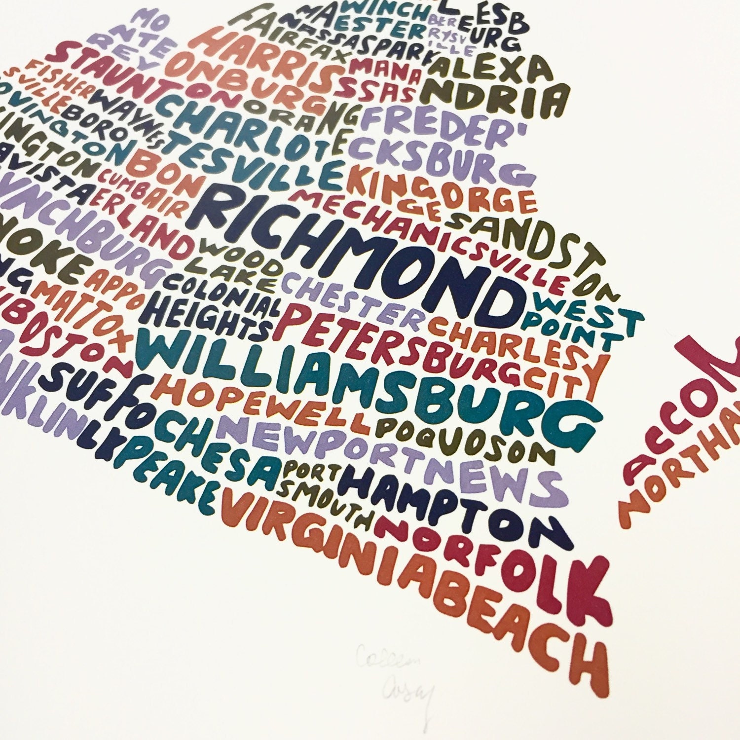 Hand-lettered Virginia State Print Virginia Shape Virginia | Etsy