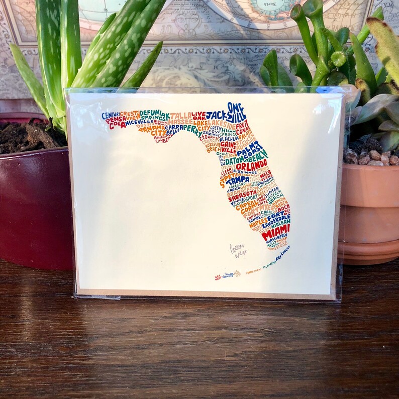 Hand-lettered Florida Card Florida Gift Florida Shape - Etsy