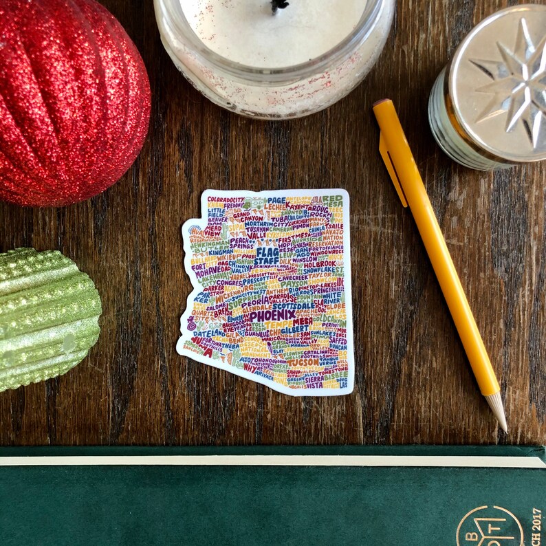 Hand-lettered Arizona Sticker, Arizona Shape Sticker, AZ Sticker ...