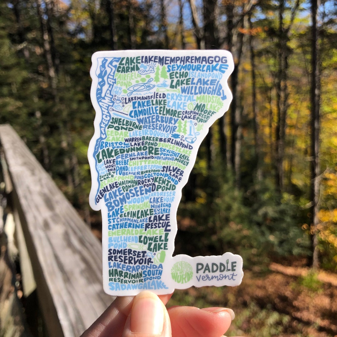 Hand-lettered Paddle Vermont Sticker, Lakes of Vermont Sticker, Vermont ...