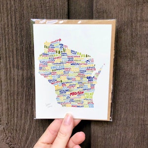 Hand-lettered Wisconsin Card, Wisconsin Gift, Wisconsin Shape ...