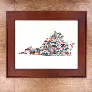 Hand-lettered Virginia State Print, Virginia Shape, Virginia Gift ...