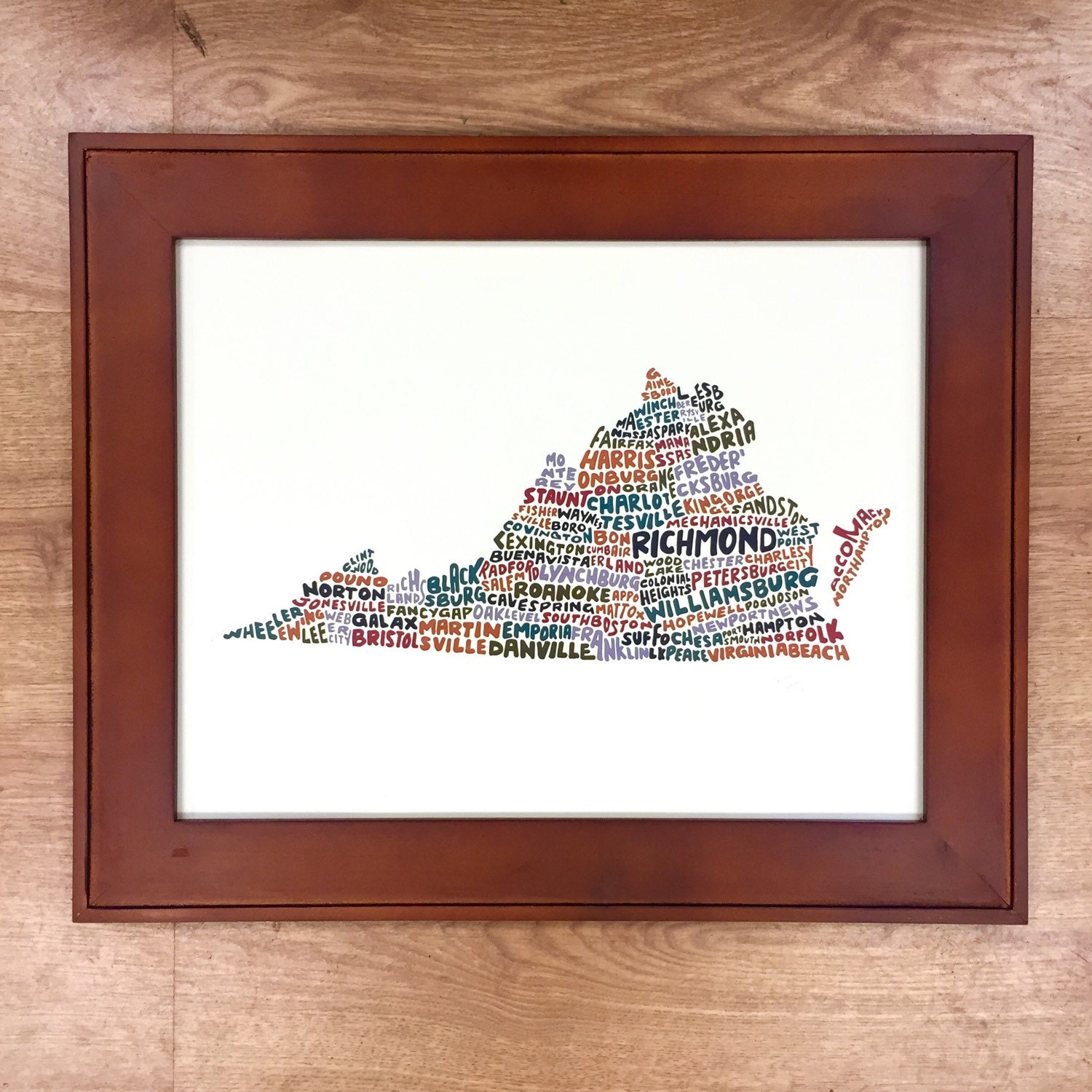 Hand-lettered Virginia State Print, Virginia Shape, Virginia Gift ...