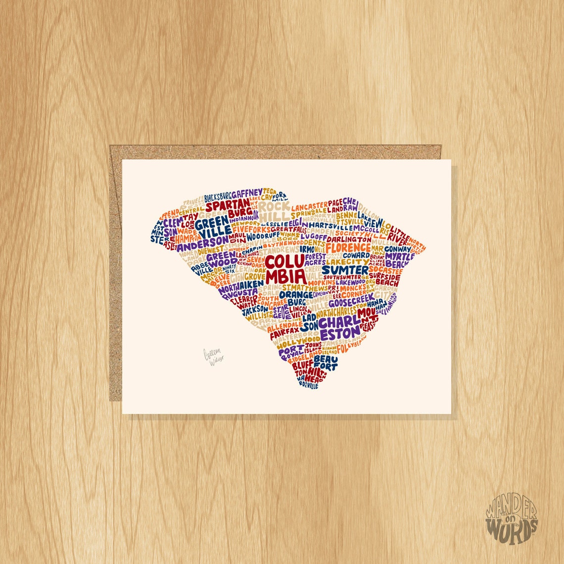 Hand-lettered South Carolina Card South Carolina Gift South - Etsy