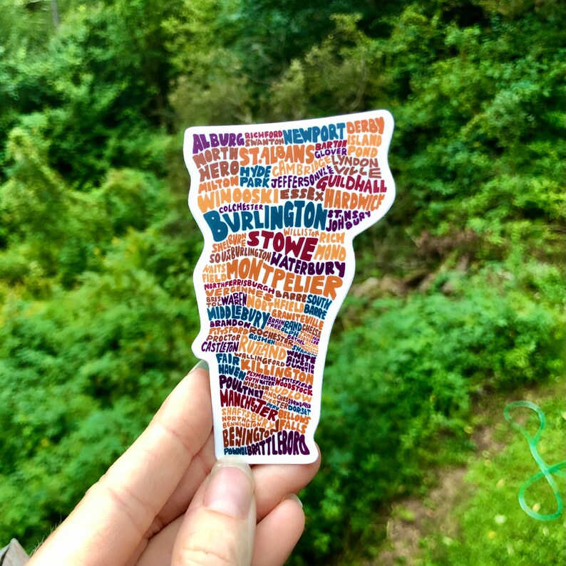 Hand-lettered Towns of Vermont Sticker Vermont Shape Sticker | Etsy