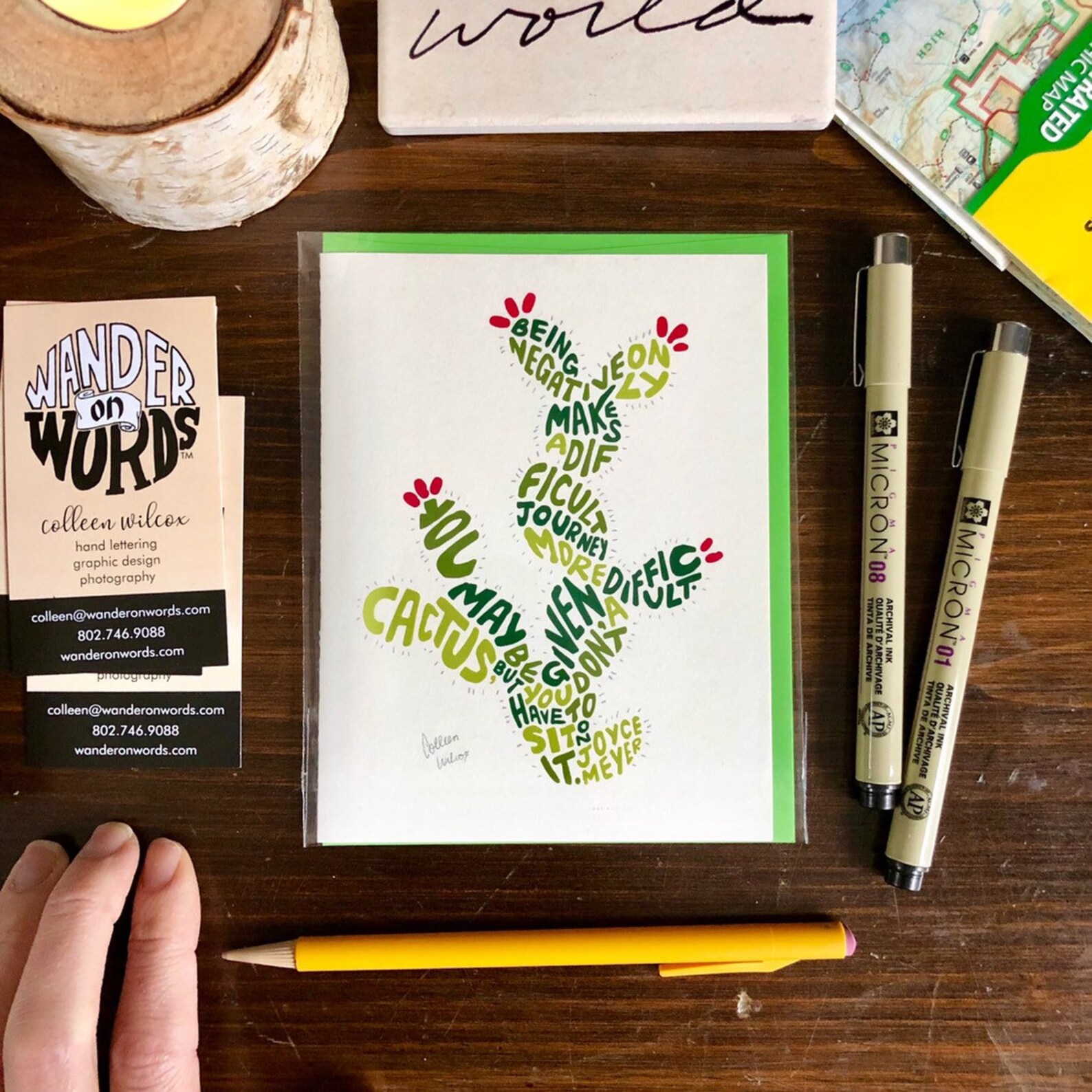 Hand-lettered Inspirational Cactus Card, Cactus Shape Card ...