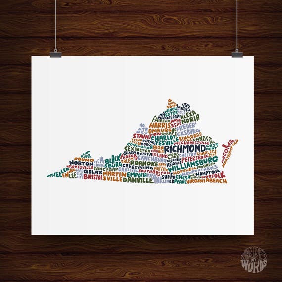 Hand-lettered Virginia State Print Virginia Shape Virginia | Etsy
