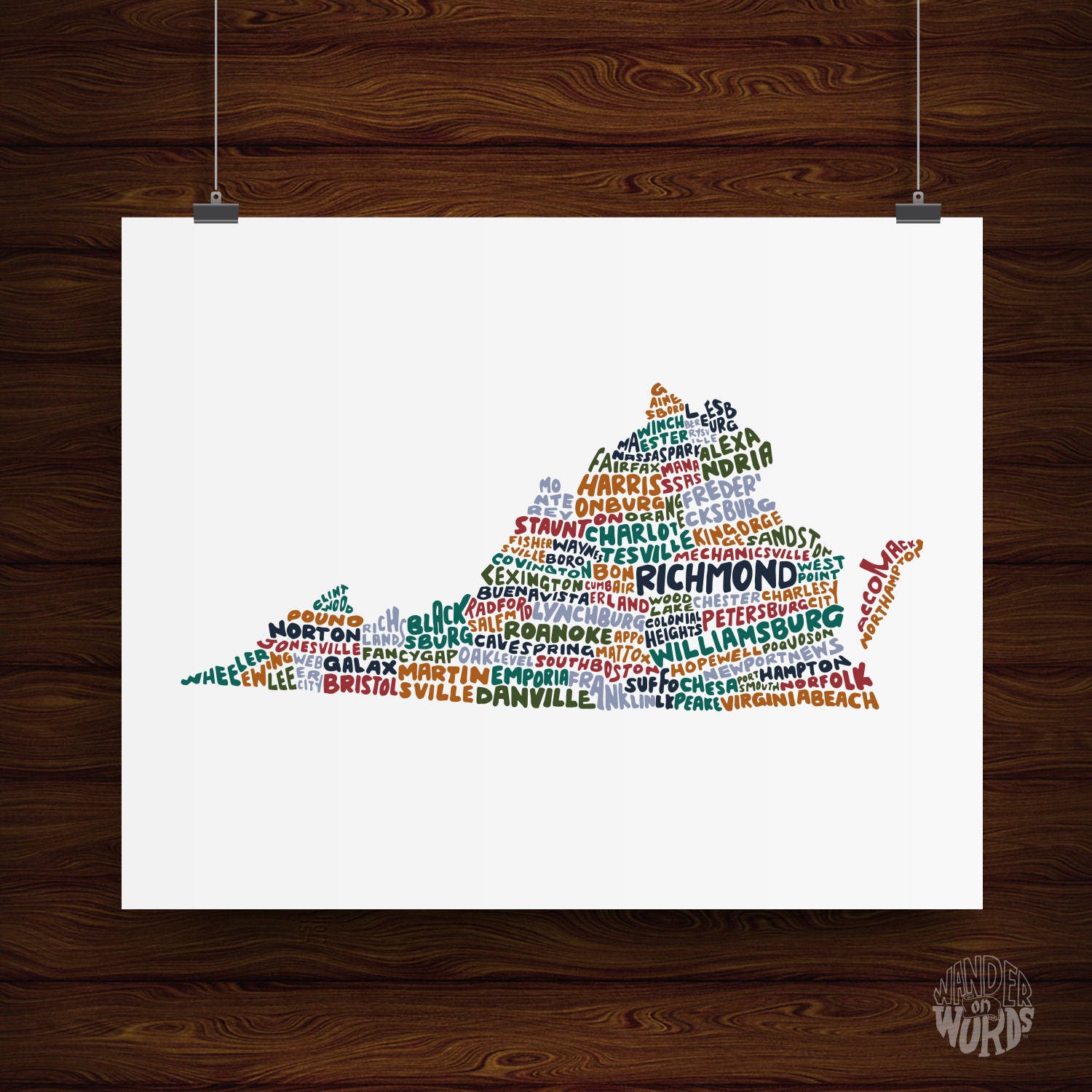 Hand-lettered Virginia State Print Virginia Shape Virginia | Etsy
