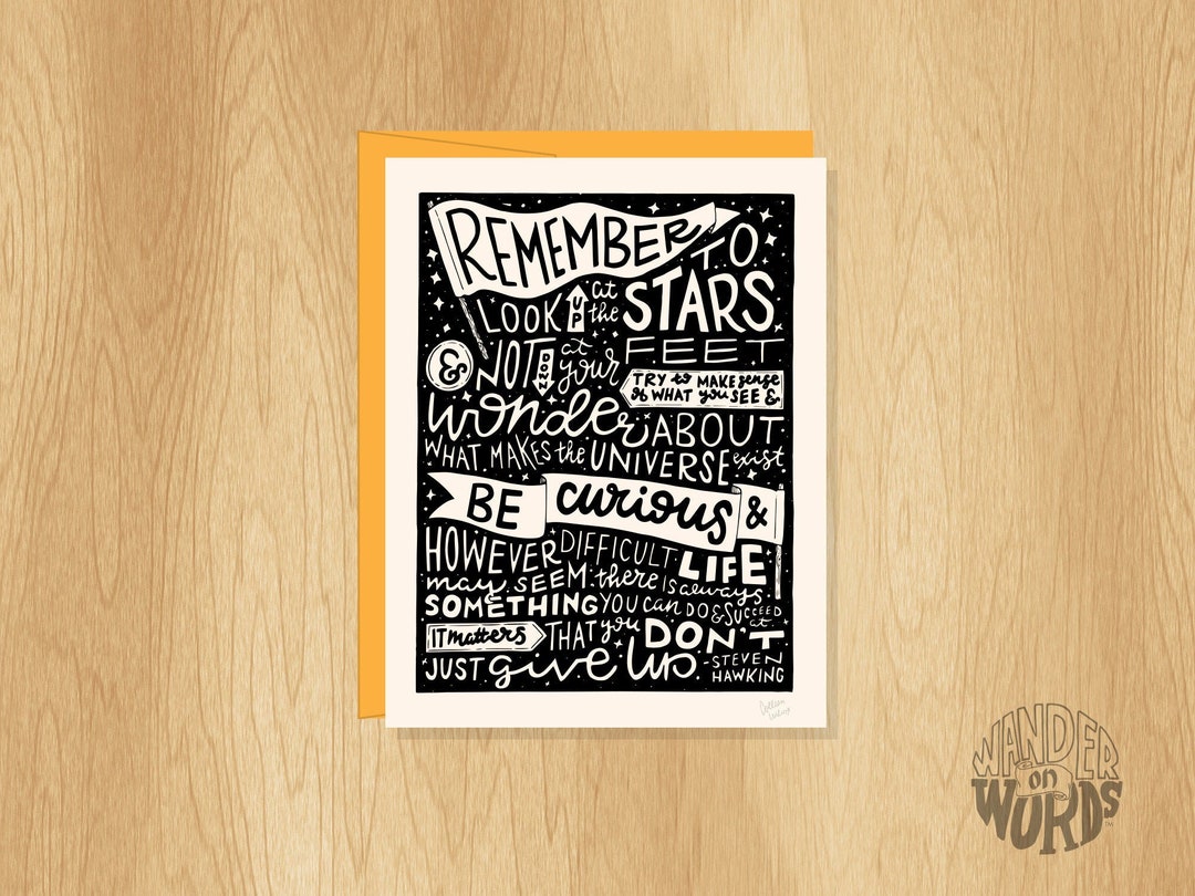 Hand-lettered Look up at the Stars Card, Encouragement Card ...