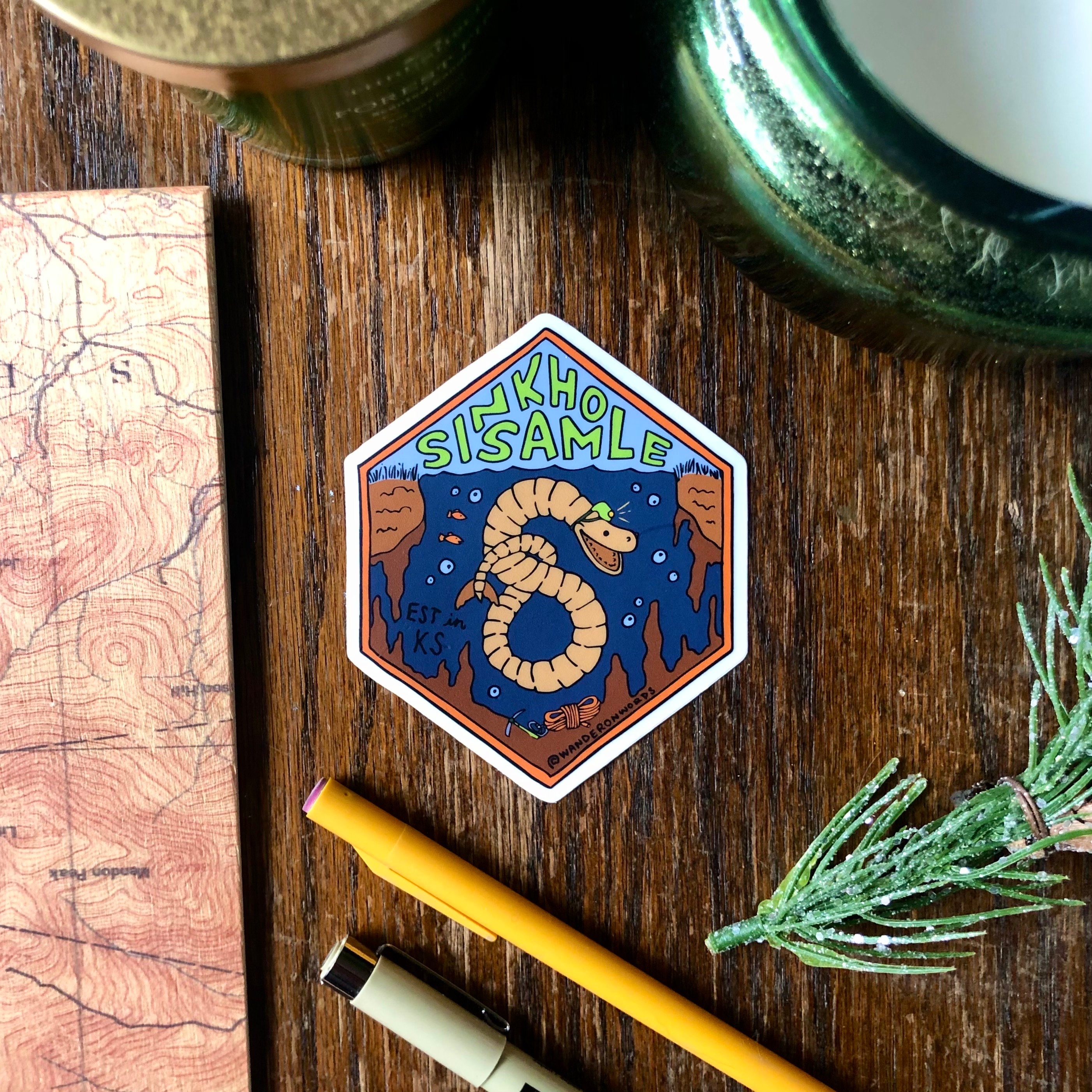 Hand-lettered Sinkhole Sam Sticker, Sinkhole Sam Art, Mythological ...