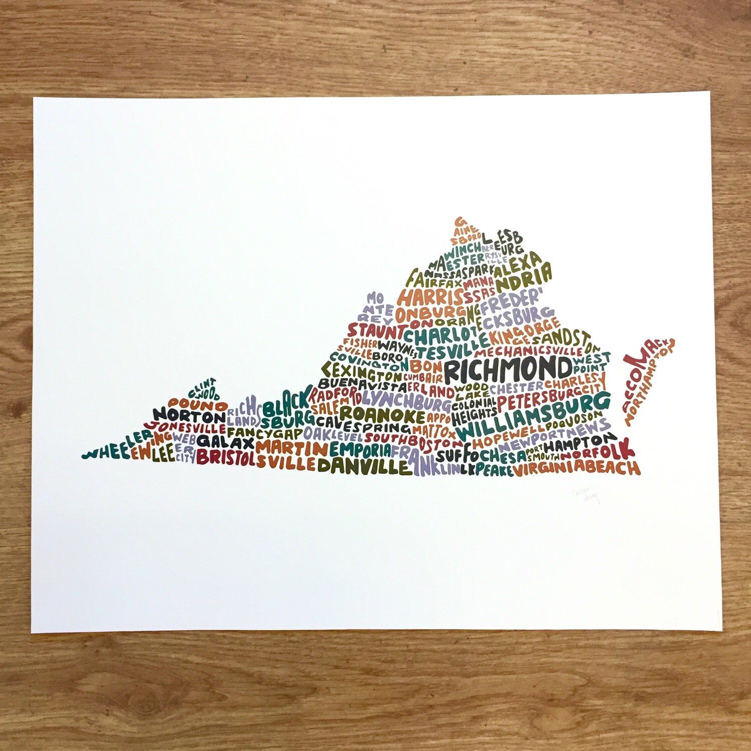 Hand-lettered Virginia State Print Virginia Shape Virginia | Etsy