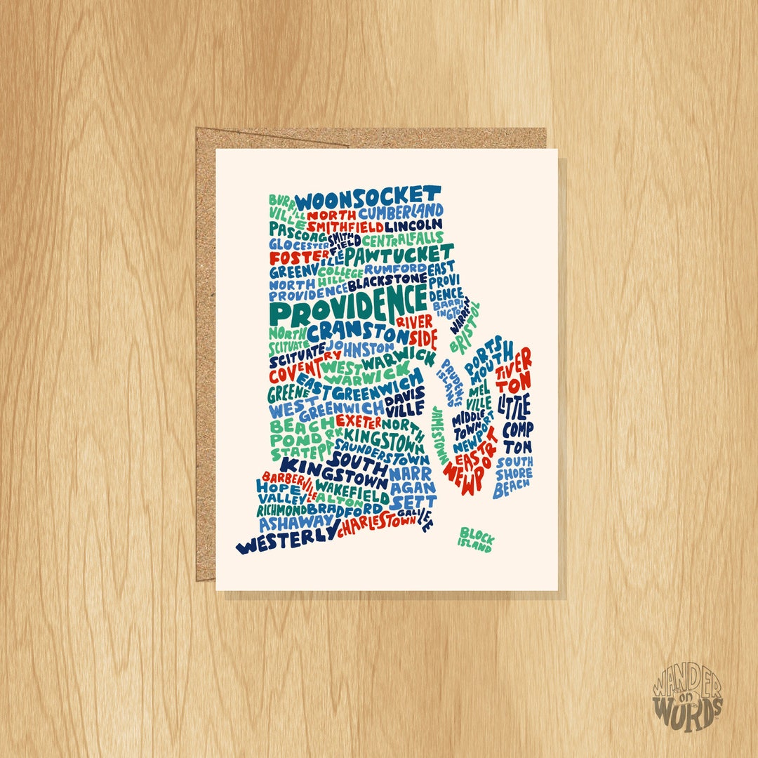 Hand-lettered Rhode Island Card, Rhode Island Cities Card, Rhode Island ...