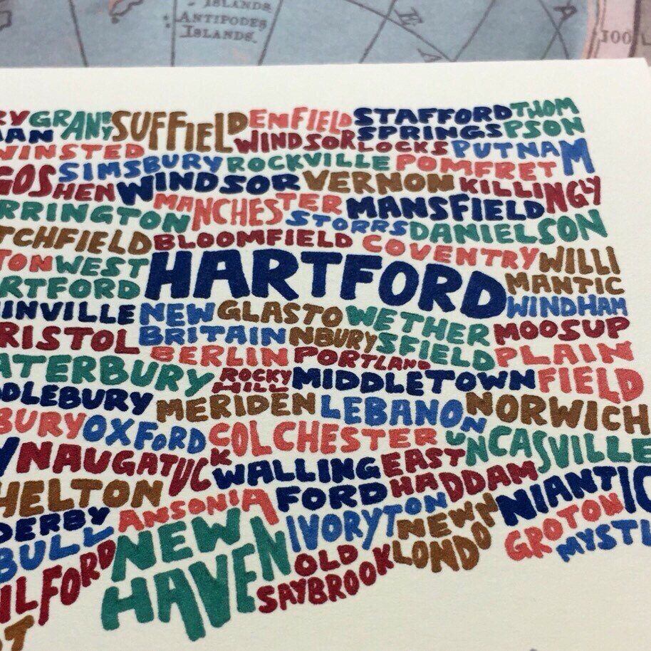 Hand-lettered Connecticut Card Connecticut Gift Connecticut | Etsy