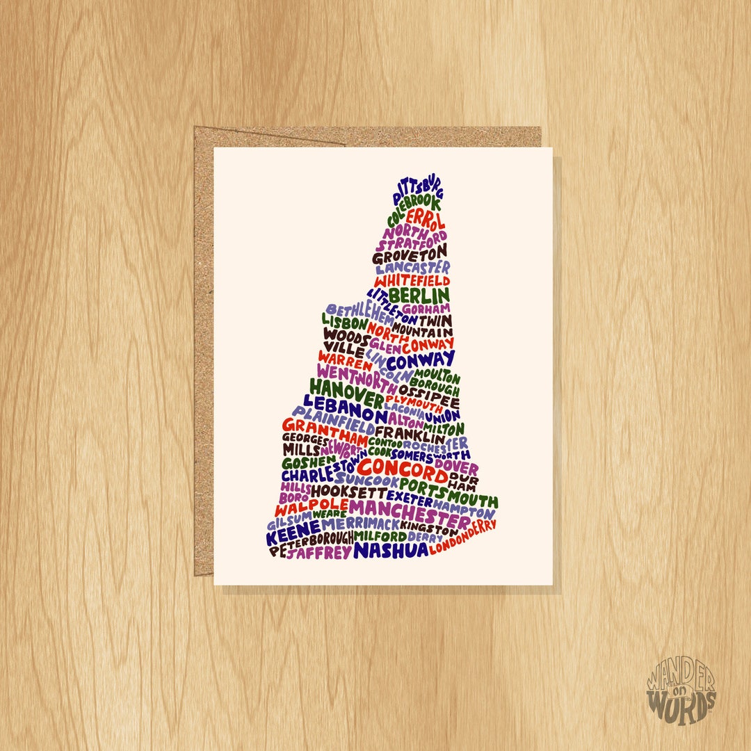 Hand-lettered New Hampshire Card, New Hampshire Shape Card, New ...