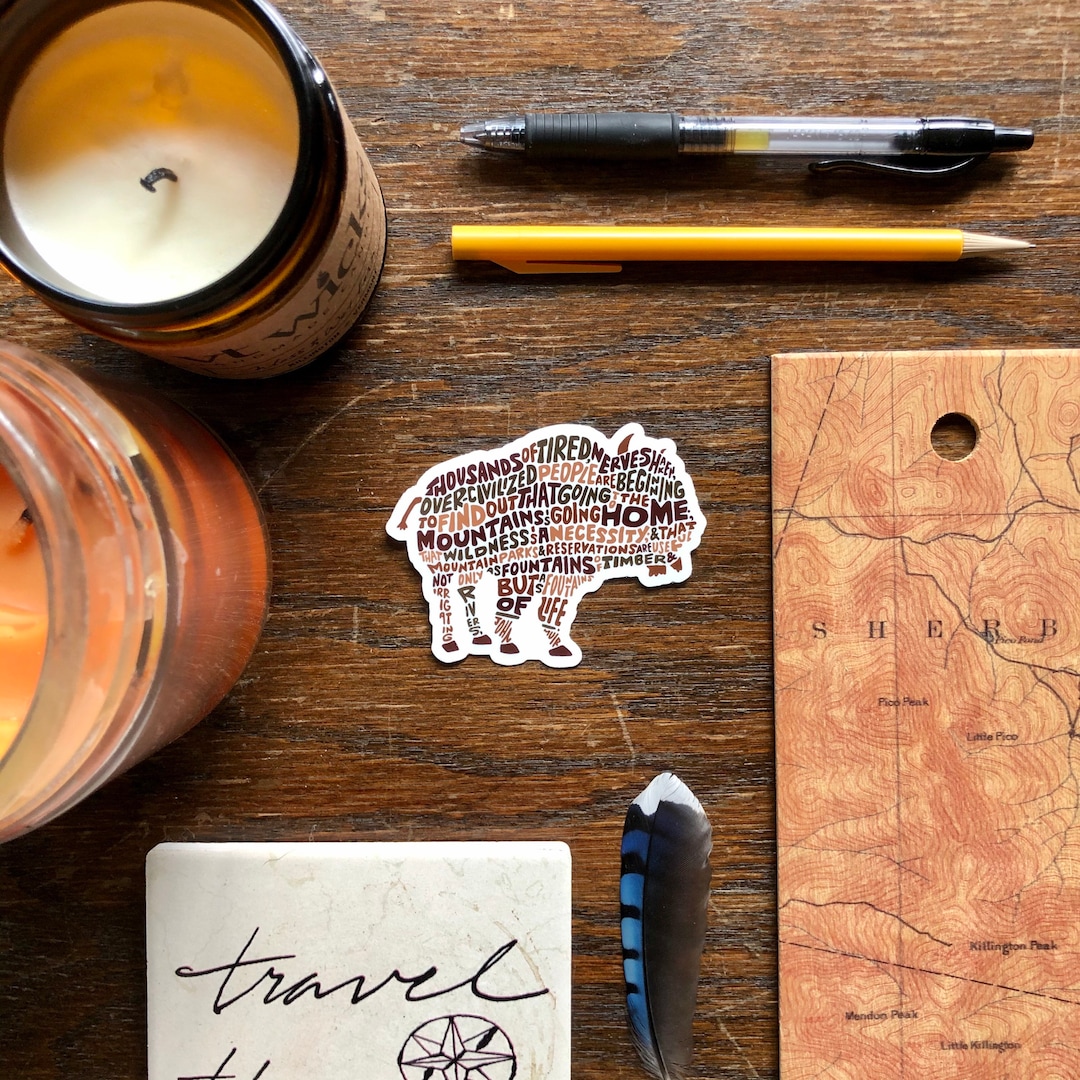 Hand-lettered Bison Sticker, Bison Art Sticker, John Muir Sticker ...