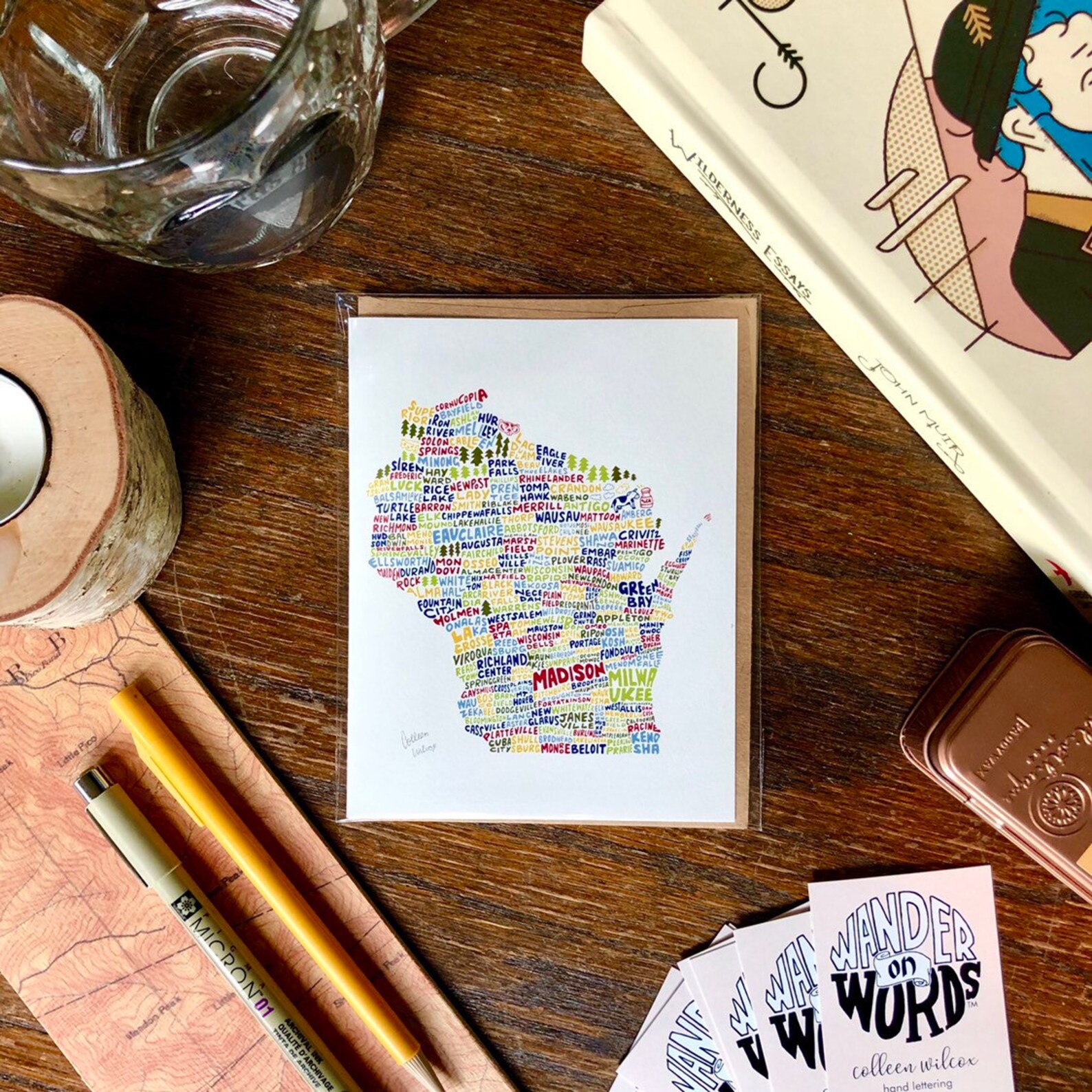 Hand-lettered Wisconsin Card Wisconsin Gift Wisconsin Shape - Etsy