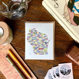 Hand-lettered Wisconsin Card, Wisconsin Gift, Wisconsin Shape ...