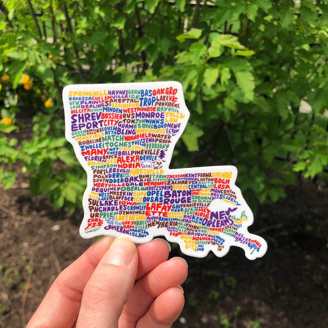 Hand-lettered Louisiana Sticker, Louisiana Shape Sticker, Louisiana Map ...