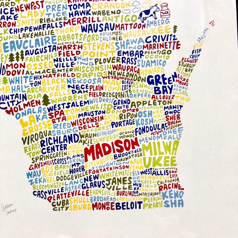 Hand-lettered Wisconsin Card Wisconsin Gift Wisconsin Shape | Etsy