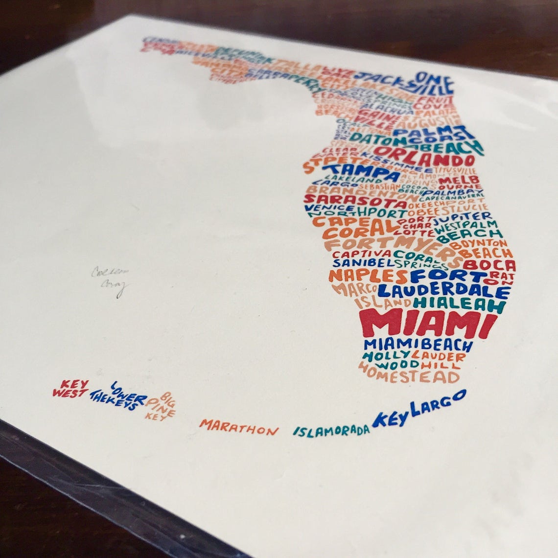 Hand-lettered Florida State Print Florida Art Florida | Etsy