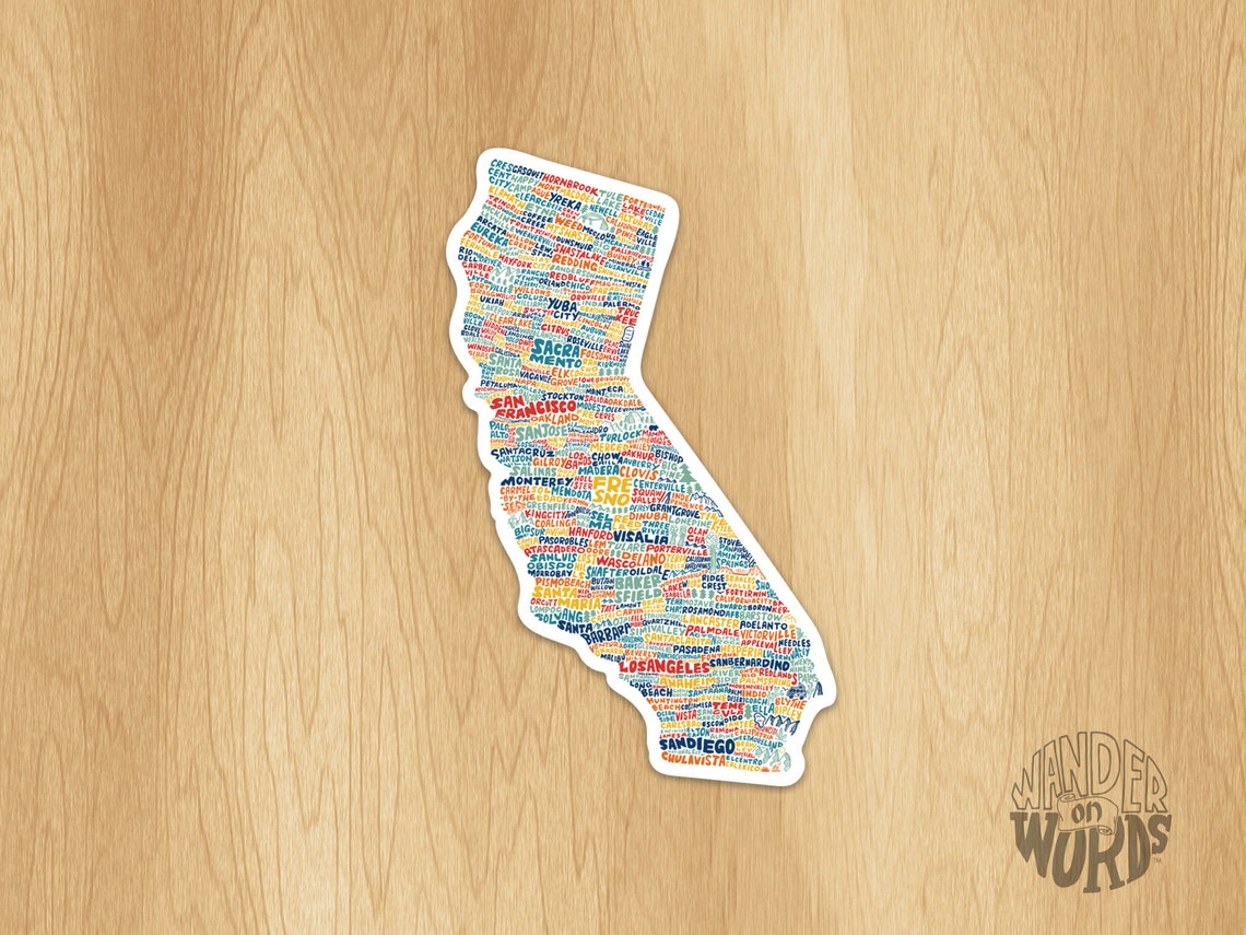 Hand-lettered California Sticker California Shape Sticker - Etsy