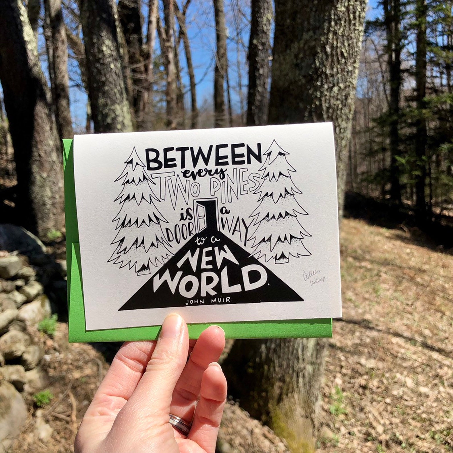 Hand-lettered Between Two Pines Card John Muir Card Nature | Etsy