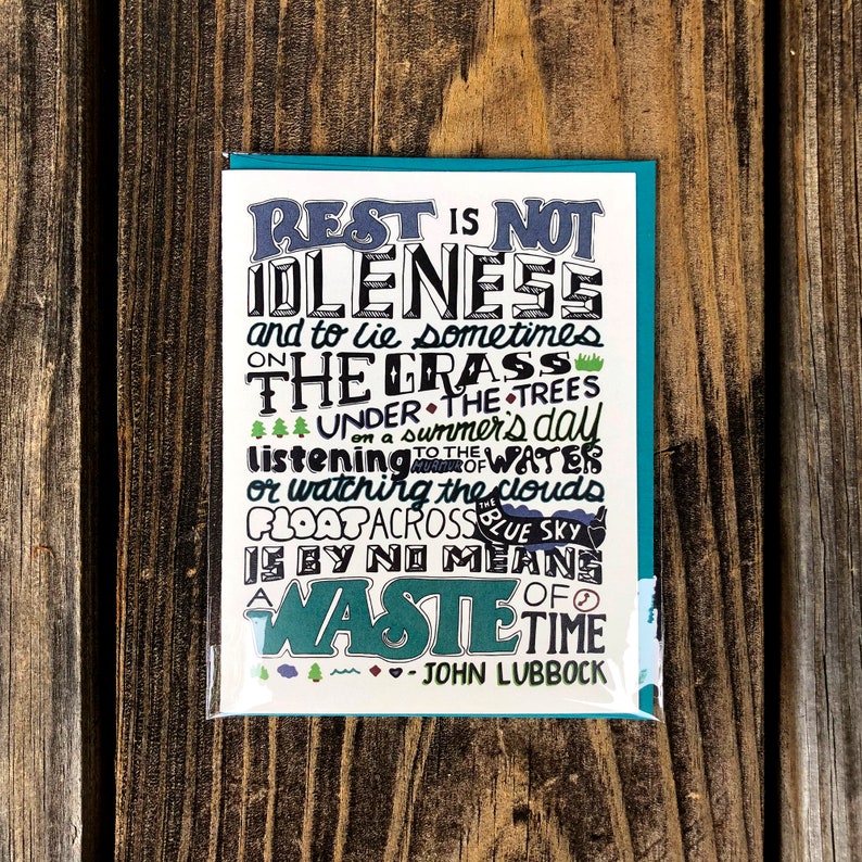 Hand-lettered Rest is Not Idleness Card, Inspirational Hand-lettered ...