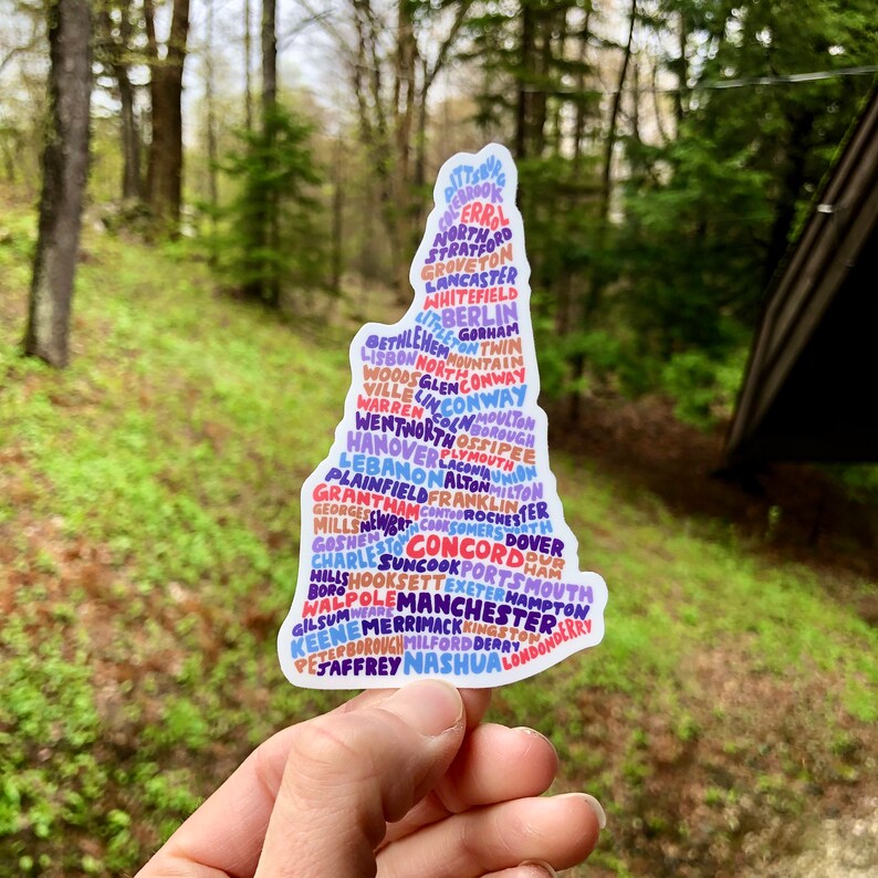 Hand-lettered New Hampshire Map Sticker, New Hampshire Shape Sticker ...