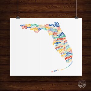 Hand-lettered Florida Card, Florida Gift, Florida Shape, Florida Cities ...