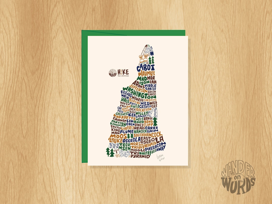 Hand-lettered Hike New Hampshire Card, New Hampshire Hiker Card, New ...