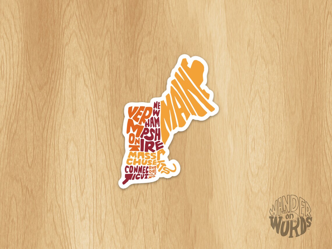 Hand-lettered New England Sticker, New England Shape Sticker, New ...