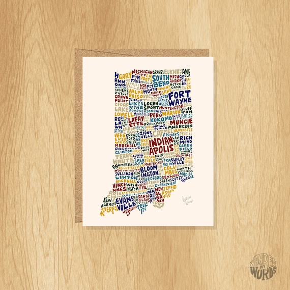 Hand-lettered Indiana Card Indiana Gift Indiana Shape - Etsy