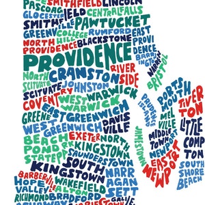 Hand-lettered Rhode Island Card, Rhode Island Cities Card, Rhode Island ...