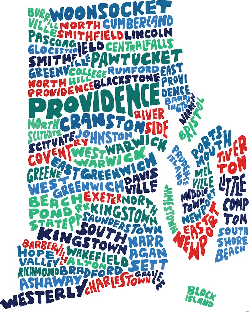 Hand-lettered Rhode Island Card Rhode Island Cities Card - Etsy