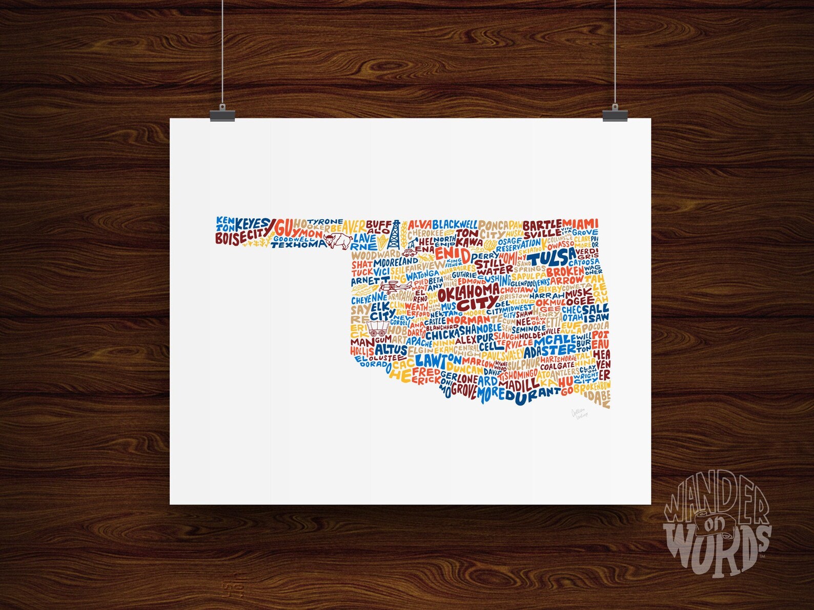 Hand-lettered Oklahoma State Print Oklahoma Shape Oklahoma - Etsy