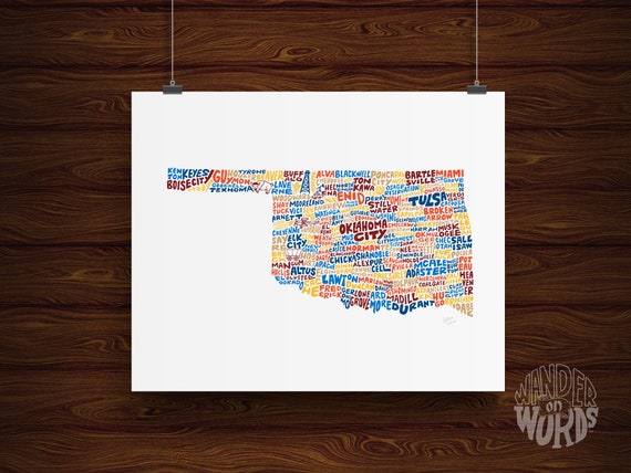 Hand-Lettered Oklahoma State Print Oklahoma Shape Oklahoma | Etsy