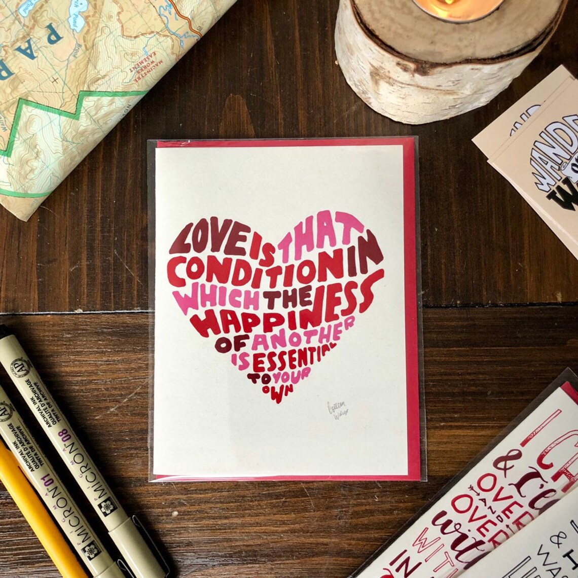 Hand-lettered Love Heart Card Love Card Unique Wedding Card | Etsy