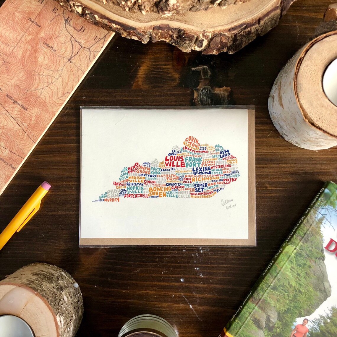 Hand-lettered Kentucky Card Kentucky Gift Kentucky Shape | Etsy