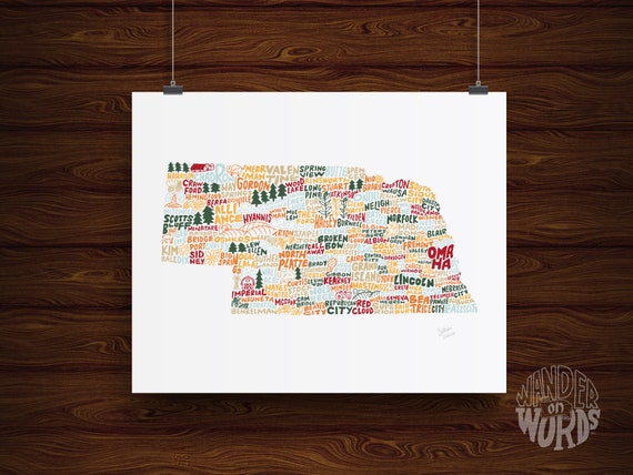 Hand-lettered Nebraska State Print Nebraska Shape Nebraska - Etsy