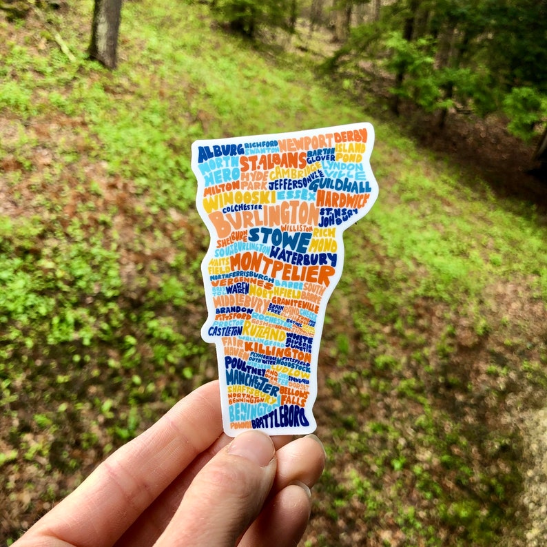 Hand-lettered Towns of Vermont Sticker Vermont Shape Sticker | Etsy