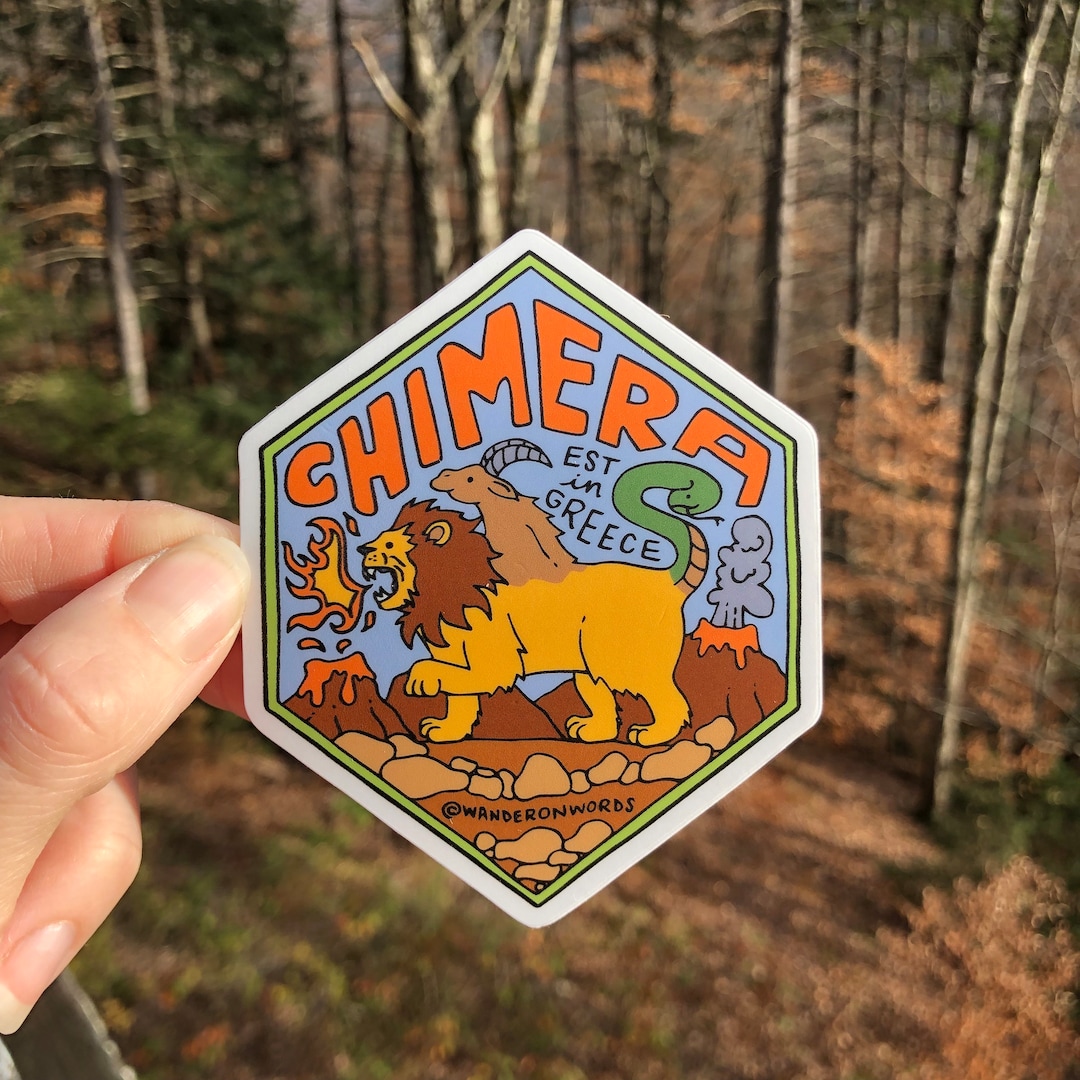 Hand-lettered Chimera Sticker, Chimera Art Sticker, Mythological Critter Sticker, Hand-drawn ...
