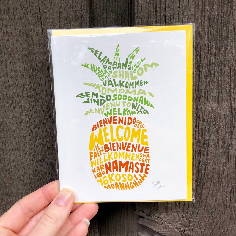 Hand-lettered Welcome Card Pineapple Shape Card Pineapple - Etsy