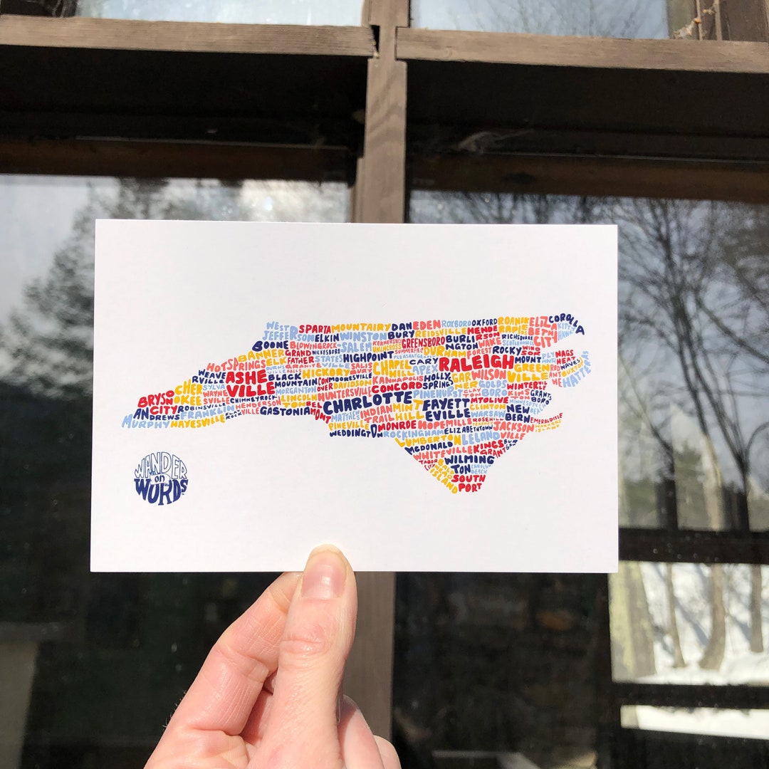 Hand-lettered Towns of North Carolina Postcard, North Carolina Postcard ...