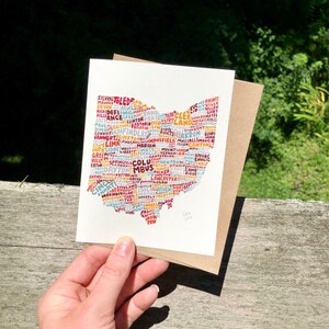 Hand-lettered Ohio Card, Ohio Gift, Ohio Shape, Ohio Cities Card, Ohio ...