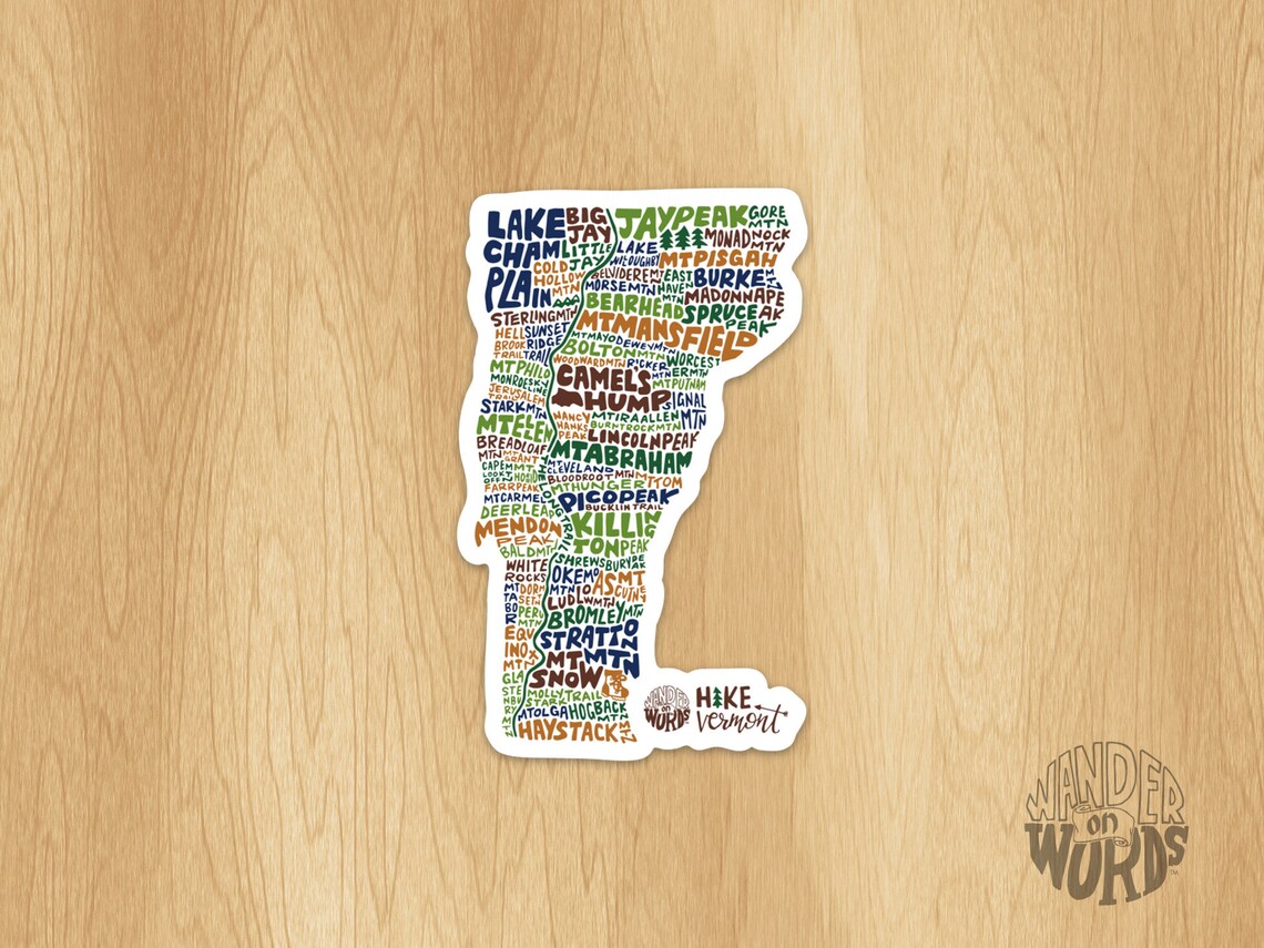 Hand-lettered Hike Vermont Sticker, Mountains of Vermont Sticker ...
