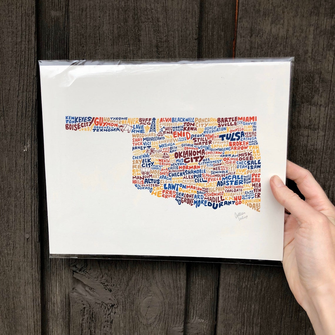 Hand-lettered Oklahoma State Print Oklahoma Shape Oklahoma - Etsy