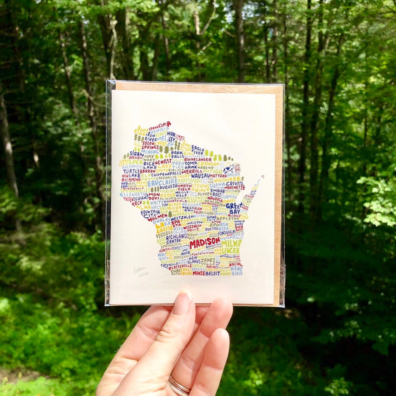 Hand-lettered Wisconsin Card Wisconsin Gift Wisconsin Shape - Etsy